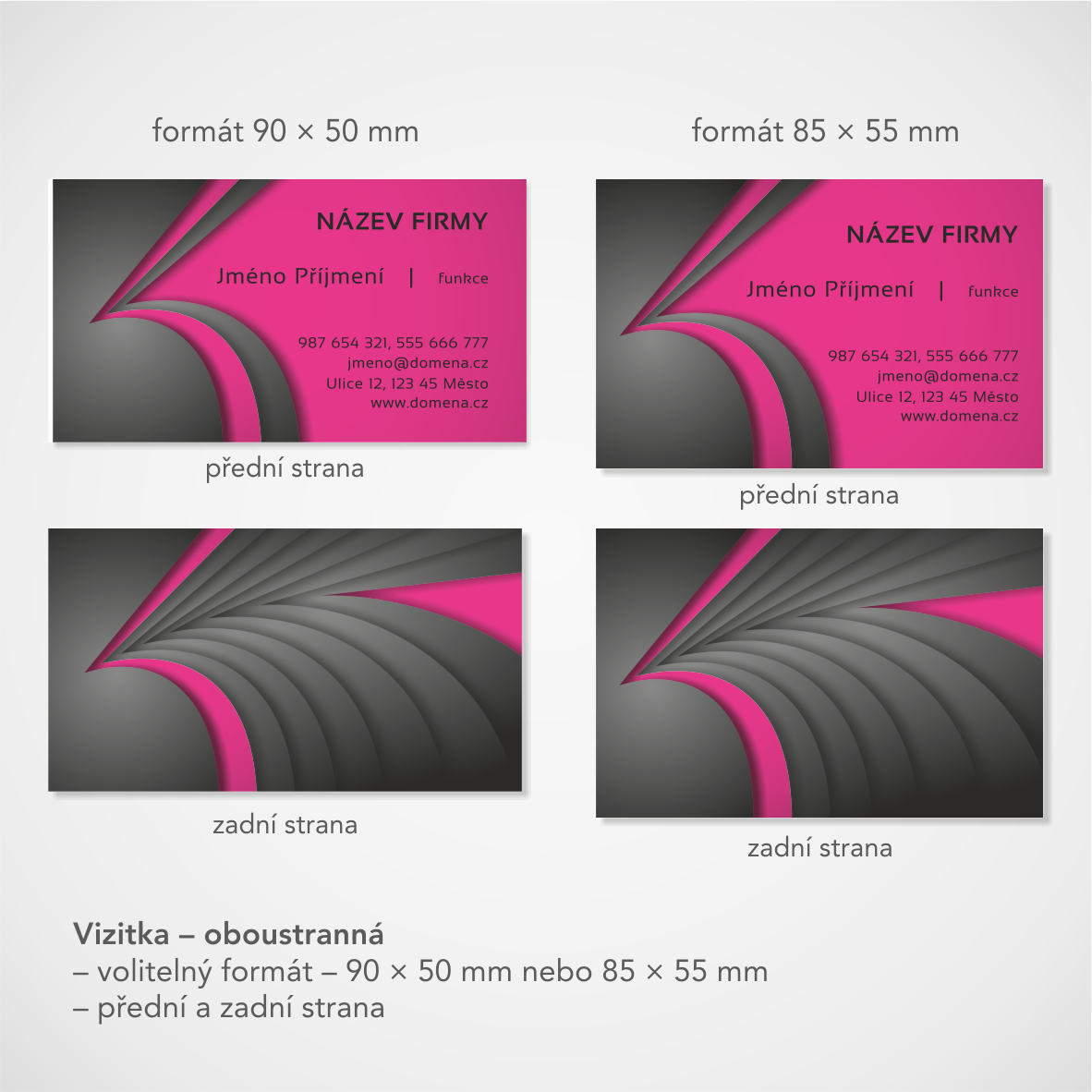 Vizitka oboustranná, barva tmavě šedá + magenta - Oboustranné vizitky ...